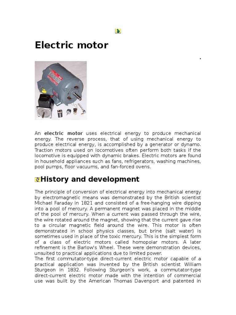 Electric Motor: History and Development | PDF | Electric Motor | Propulsion