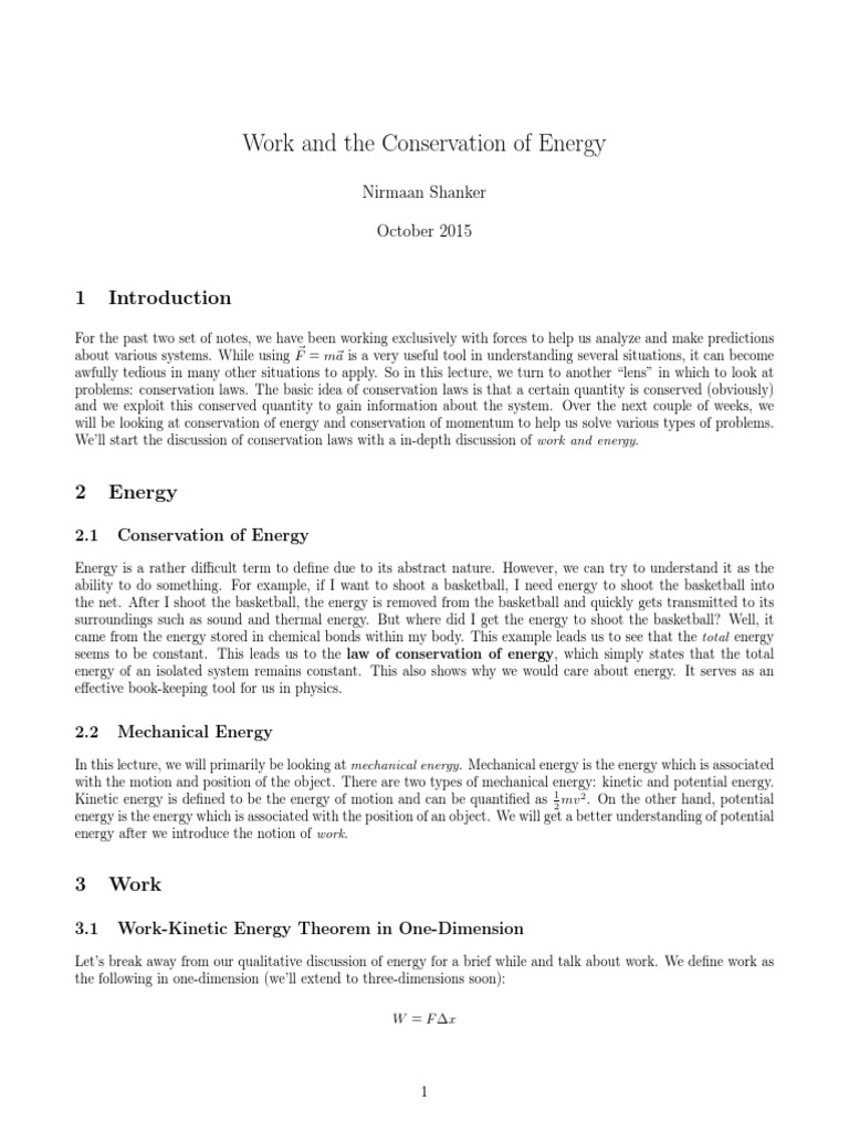 Work and Conservation of Energy | PDF | Integral | Force