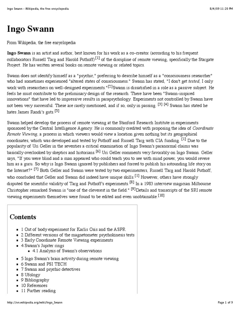 Ingo Swann - Wikipedia | PDF | Parapsychology | Pseudoscience