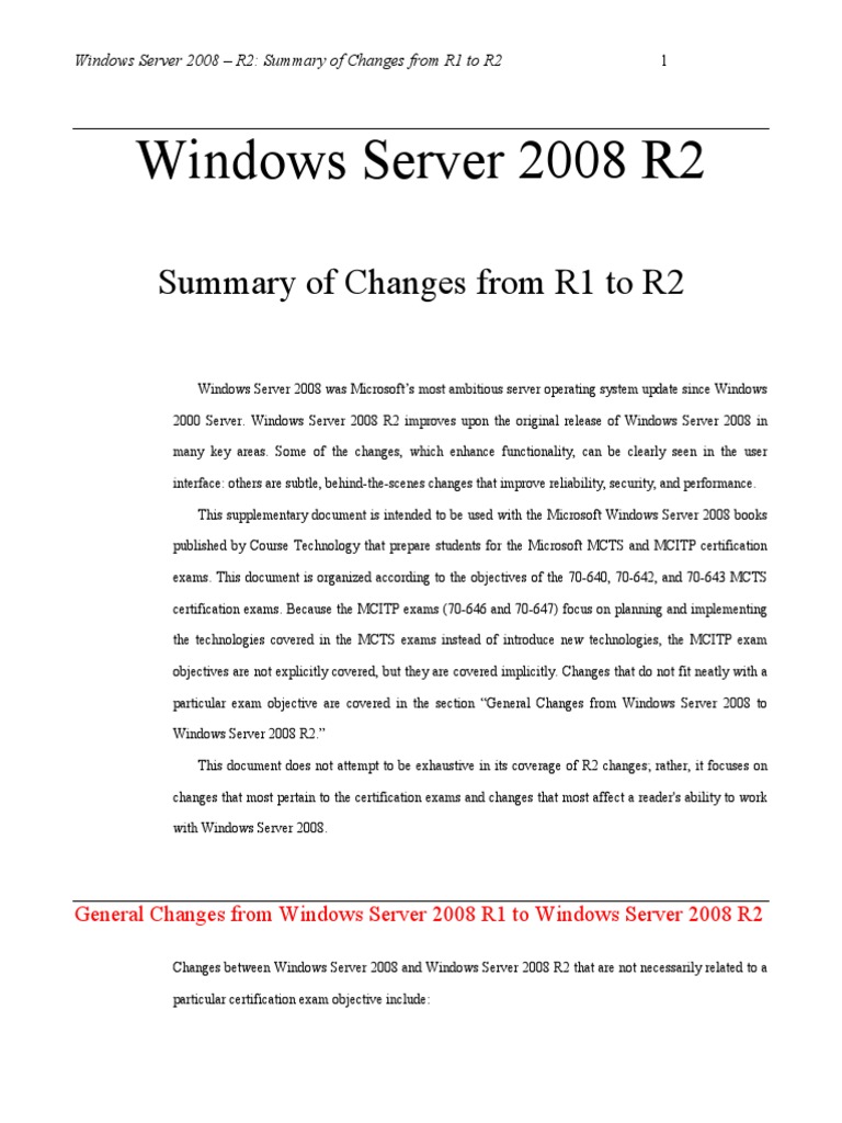 Windows Server 2008 R2: Summary of Changes From R1 To R2 | PDF | Active ...