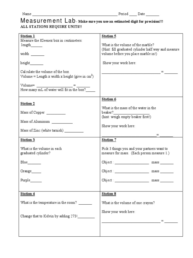 Measurement Lab Activity Worksheet | PDF | Home & Garden
