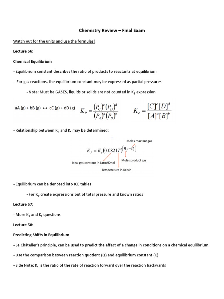 Chemistry Final Exam Review Guide | PDF | Chemical Equilibrium | Redox