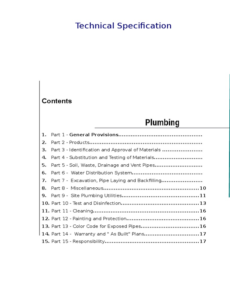 Technical Specifications - Plumbing | PDF