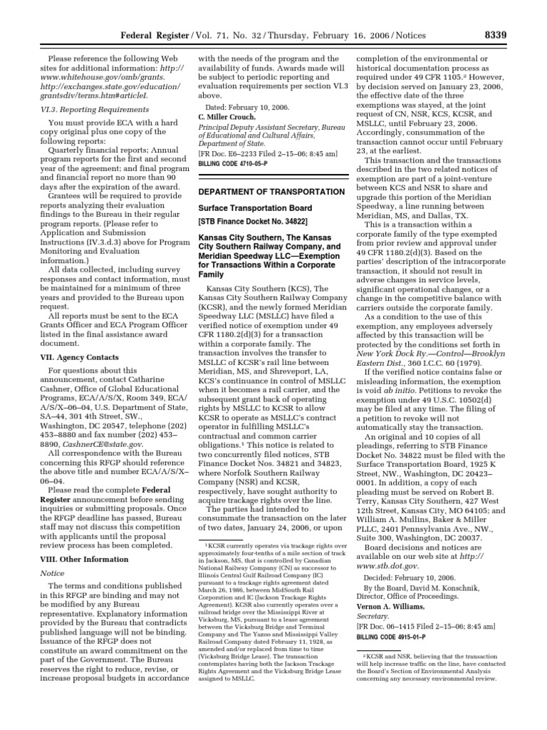 Notice: Railroad Operation, Acquisition, Construction, Control, Etc ...