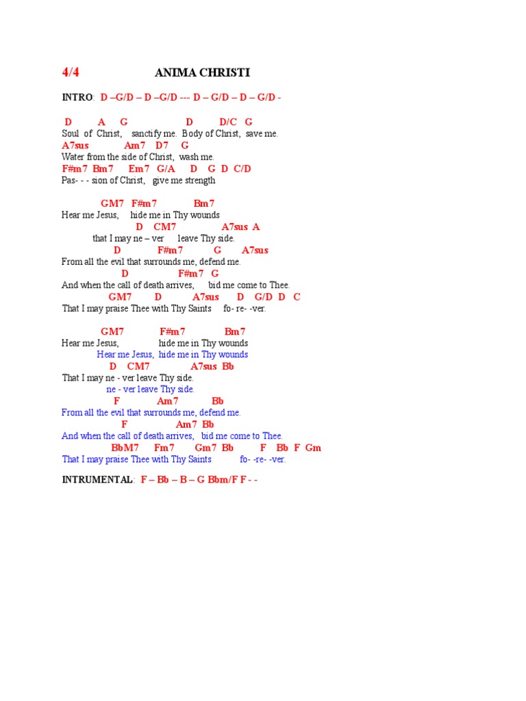 Anima Christi Hymn Lyrics and Chords | PDF | Language Arts & Discipline ...