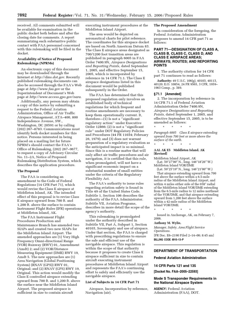 Proposed Rule: Air Carrier Certification and Operations: Mode S ...