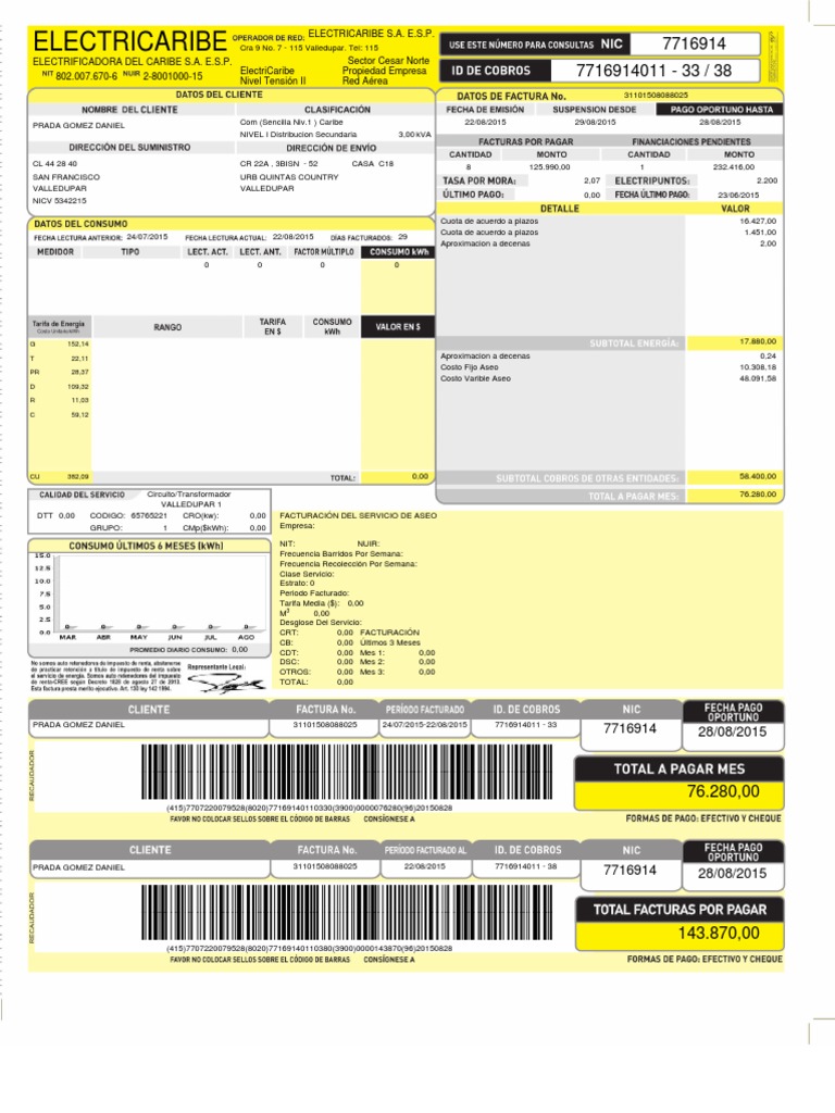 Factura | PDF | Energia electrica | Ingenieria Eléctrica