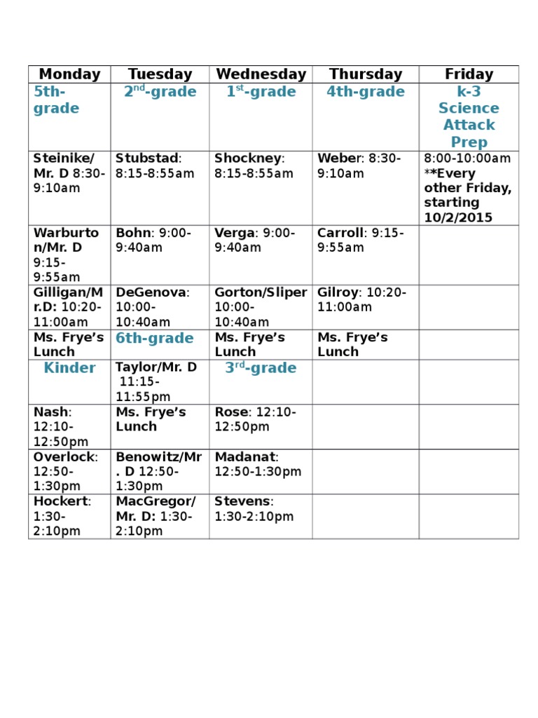 Wheel Schedule | PDF