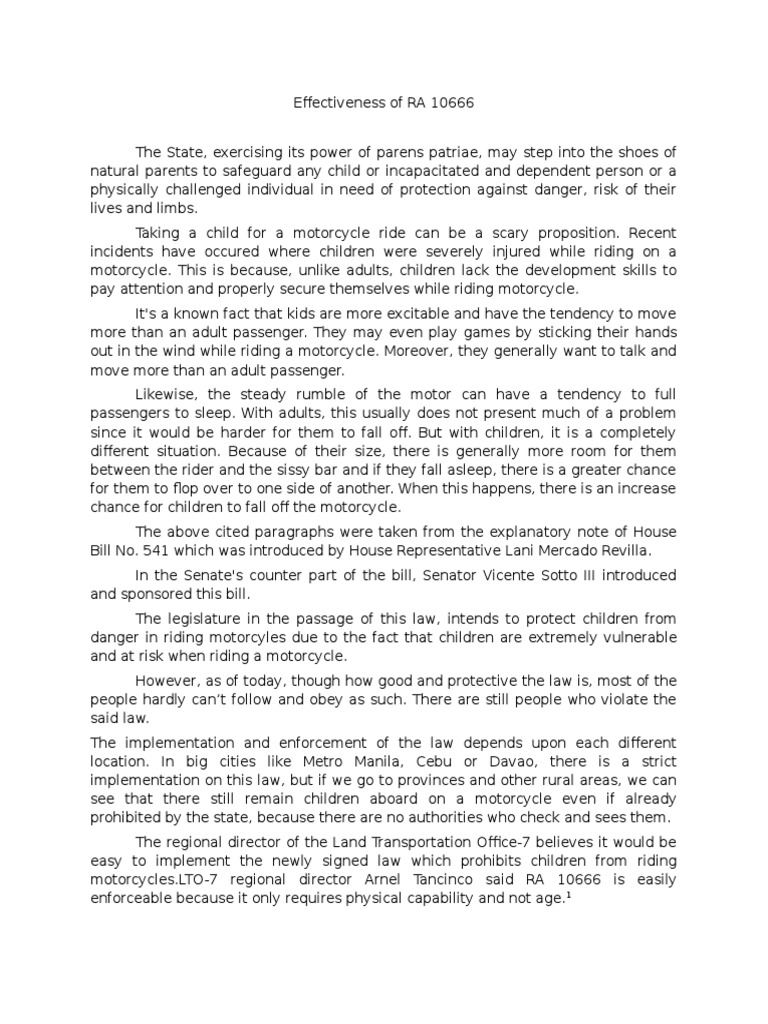 Effectiveness of RA 10666 | PDF | Fuel Efficiency | Motorcycle