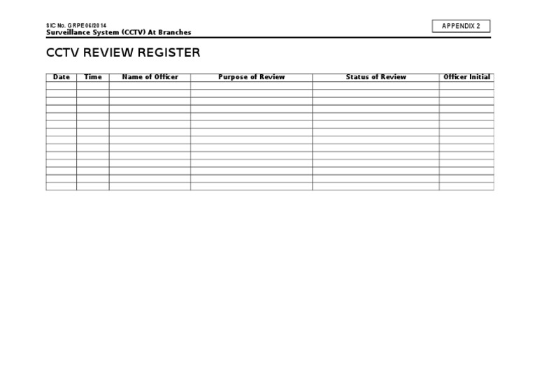 CCTV Review Register: Appendix 2 Surveillance System (CCTV) at Branches ...