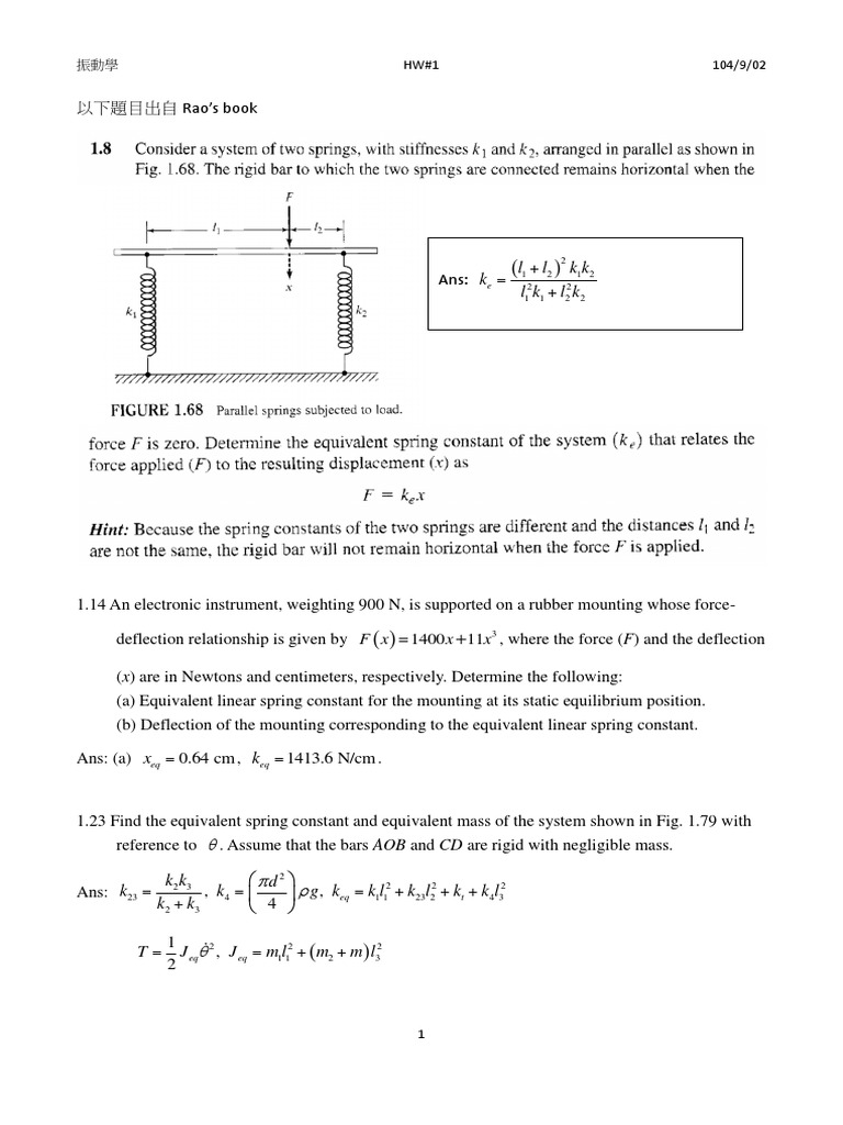 Vib104 Hw1 Pdf Motion Physics Dynamics Mechanics