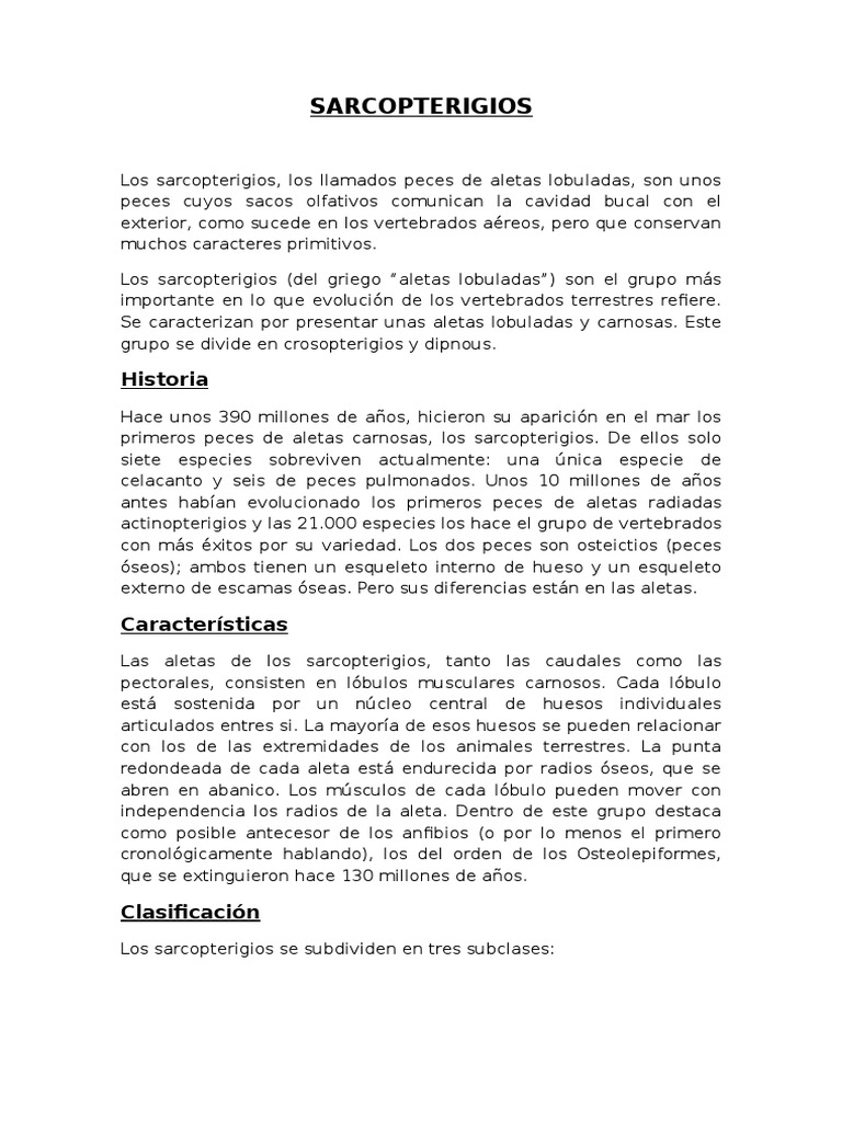 Evolución y características de los sarcopterigios | PDF | Vertebrados ...