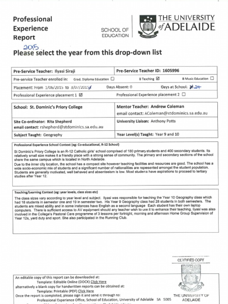 Practicum Report 1 2015 ST Dominics PDF Curriculum Teachers