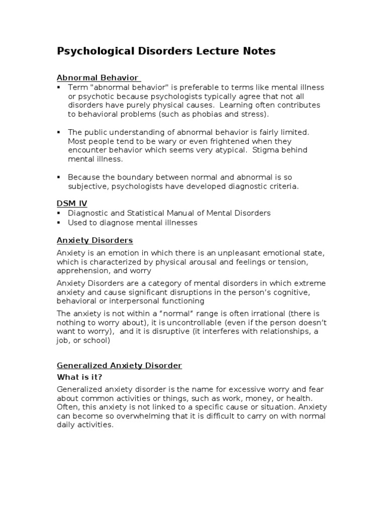 Psychological Disorders Lecture Notes | PDF | Obsessive–Compulsive ...