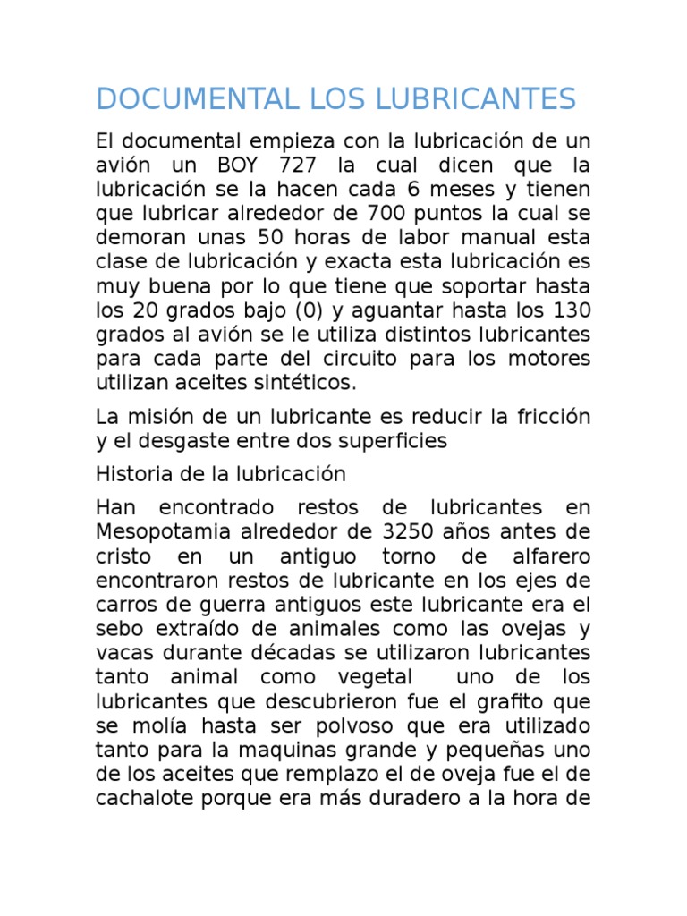 Historia de La Lubricacion | PDF | Lubricante | Petróleo