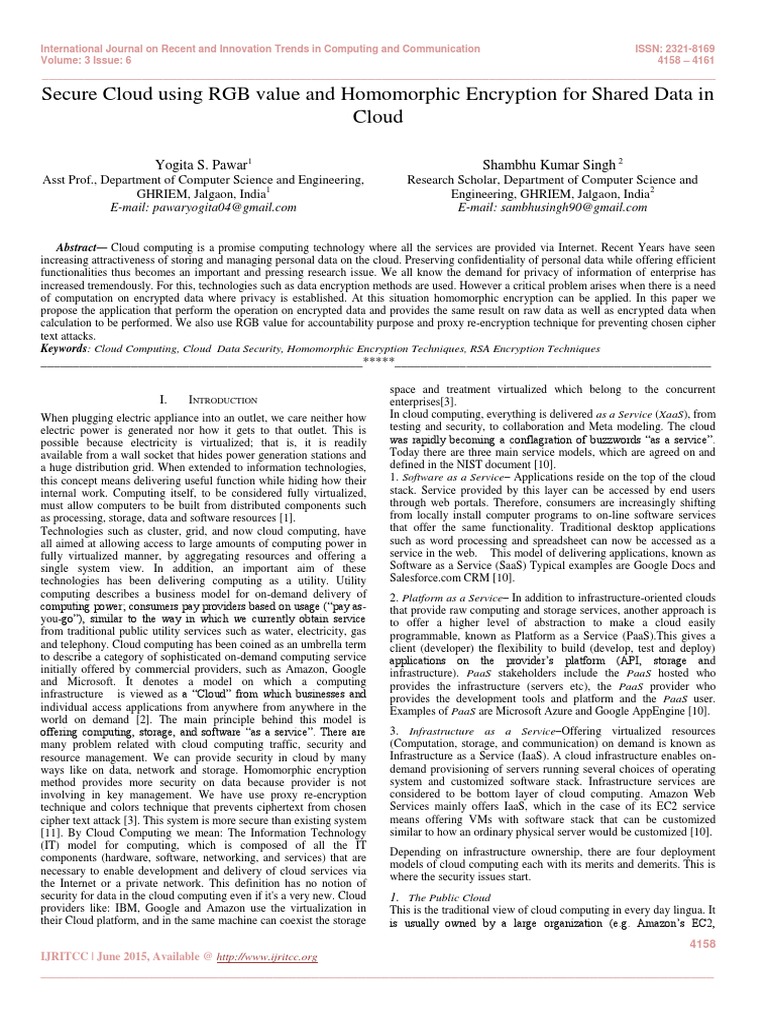 Secure Cloud Using RGB Value and Homomorphic Encryption For Shared Data in Cloud | PDF ...
