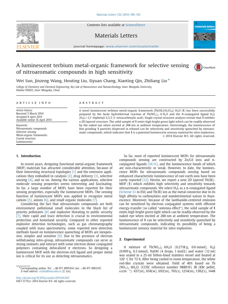 Materials Letters: Wei Sun, Jinzeng Wang, Houting Liu, Siyuan Chang ...