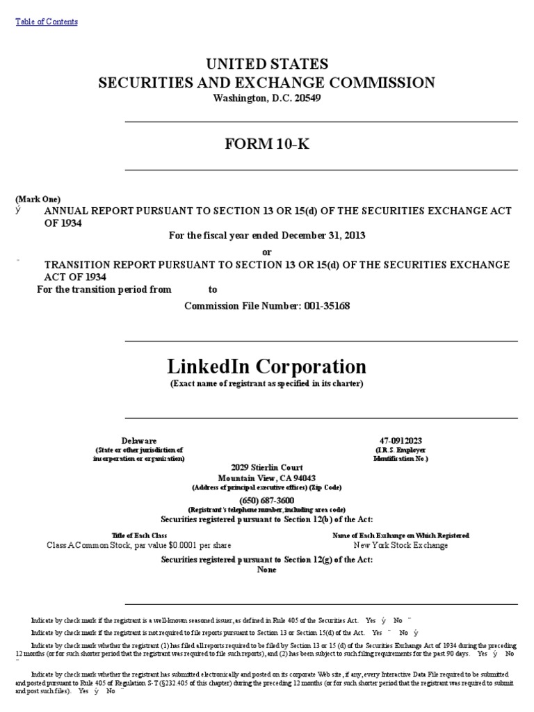 Annual Report Linkedin | PDF | Linked In | Form 10 K