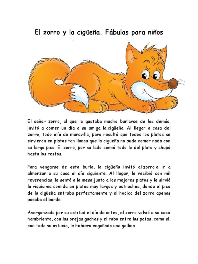 La fábula del zorro y la cigüeña | PDF | Cocina, comidas y vino