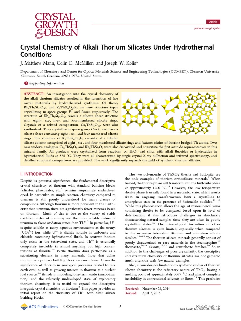Crystal Chemistry of Alkali Thorium Silicates Under Hydrothermal ...