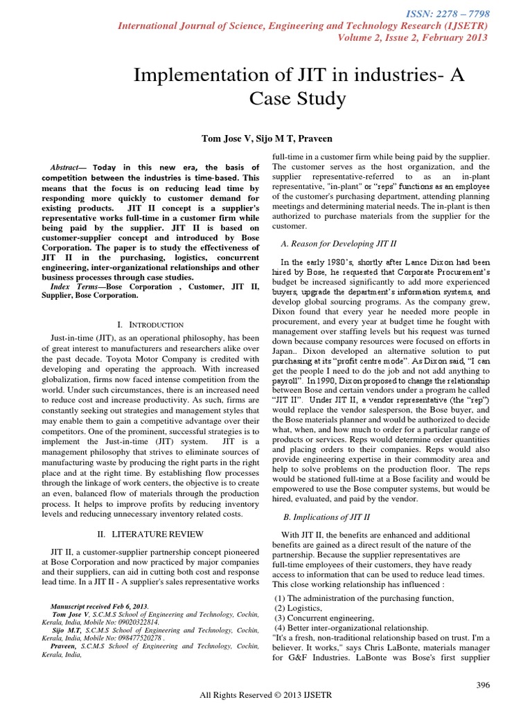 Implementation of JIT in Industries-A Case Study | PDF | Supply Chain ...