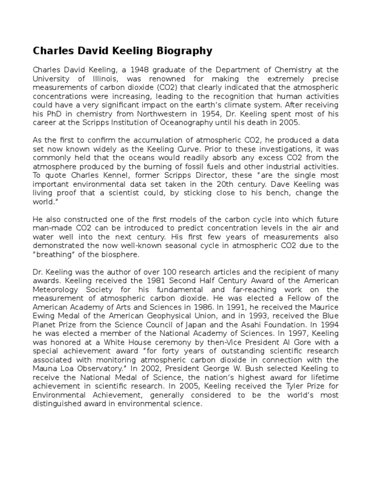Charles David Keeling Biography | PDF | Atmosphere | Carbon