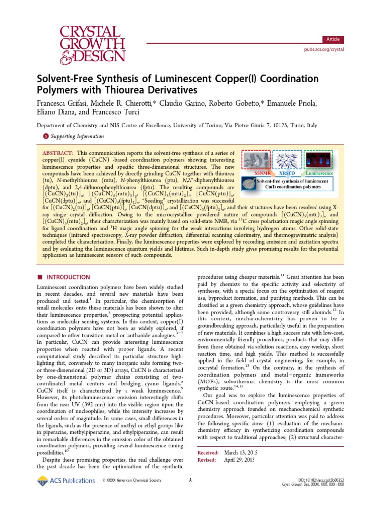 Solvent-Free Synthesis of Luminescent Copper (I) Coordination Polymers With Thiourea Derivatives ...