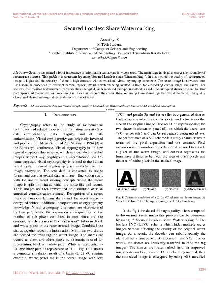 Secured Lossless Share Watermarking | PDF | Cryptography | Areas Of Computer Science