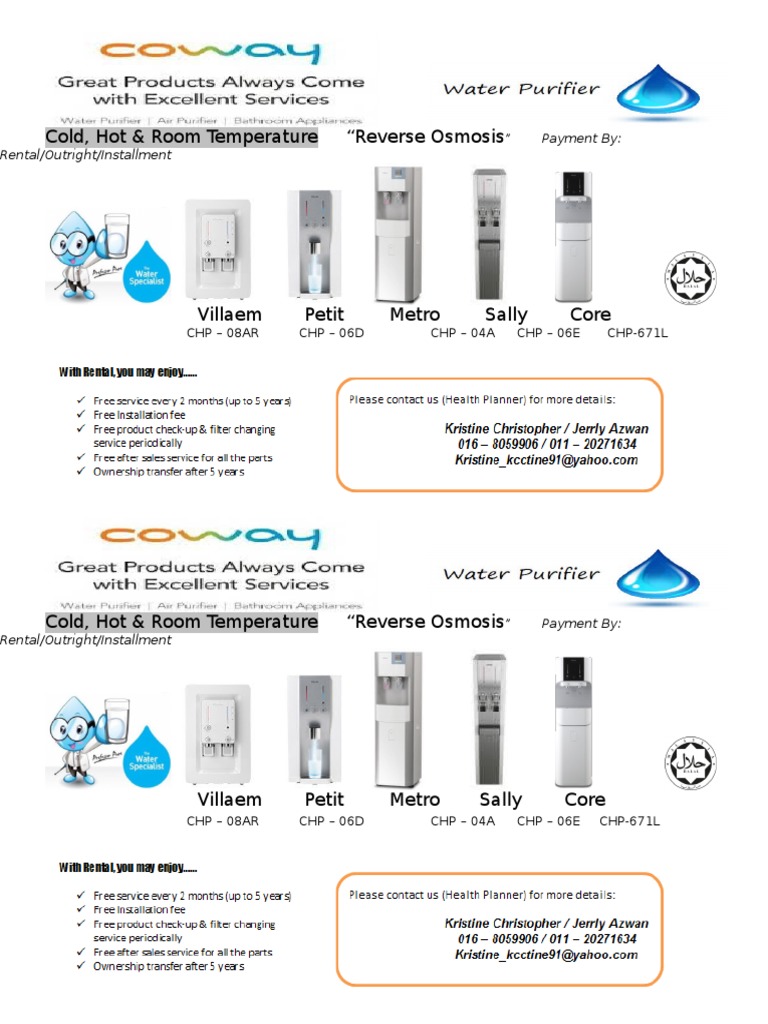 Coway Product Rental Price List 2025 | PDF