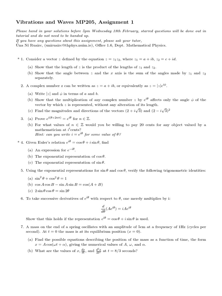 Assignment 1 - Waves and Oscillations | PDF | Trigonometric Functions | Sine
