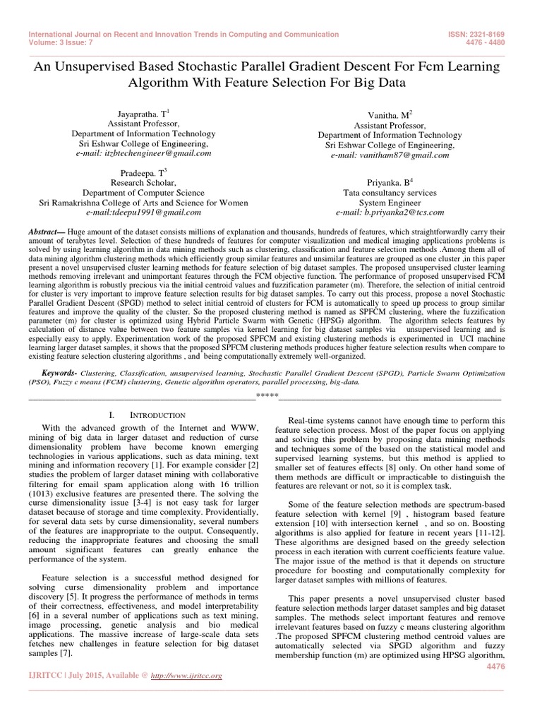 An Unsupervised Based Stochastic Parallel Gradient Descent For FCM Learning Algorithm With ...