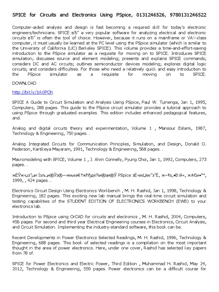 Spice For Circuits and Electronics Using Pspice | PDF | Spice | Electronics