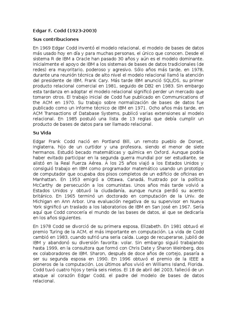U1 - Edgar F Codd | Descargar gratis PDF | Modelo relacional | Ibm