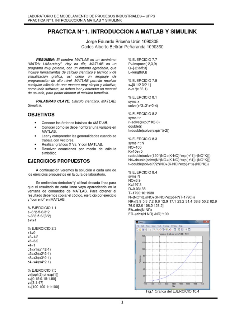 Practica de Laboratorio 1 Introduccion A Matlab y Simulink | Descargar gratis PDF | Matlab ...
