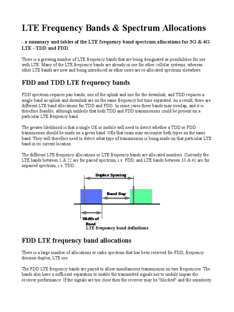 LTE Frequency Bands | PDF | Duplex (Telecommunications) | Lte ...