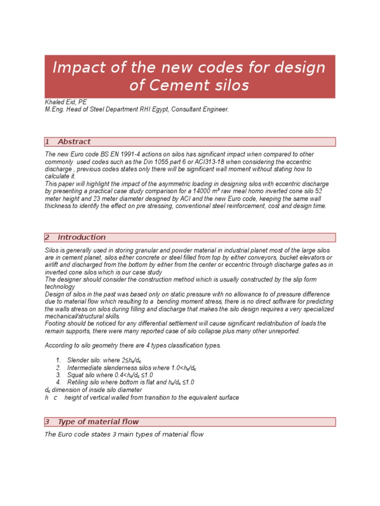 Euro Code Impact on Silo Design | PDF | Pressure | Concrete