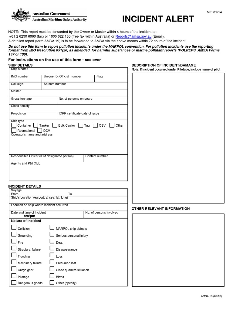 AMSA Incident Reporting Guidelines | PDF | Ships | Shipping