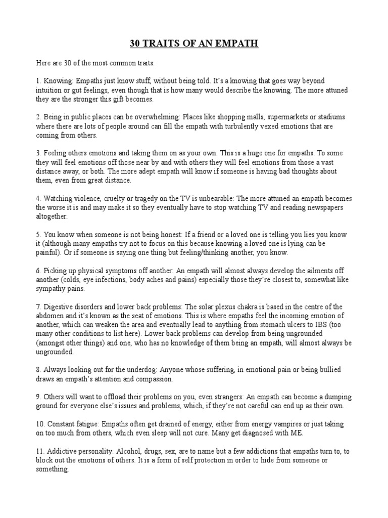 30 Traits of An Empath | PDF | Empathy | Feeling