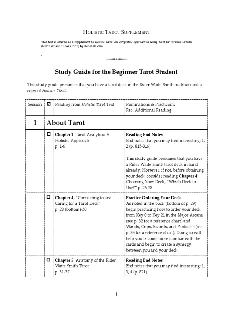 Holistic Tarot Supplement Study Guide 01 Beginner3 | PDF | Major Arcana ...
