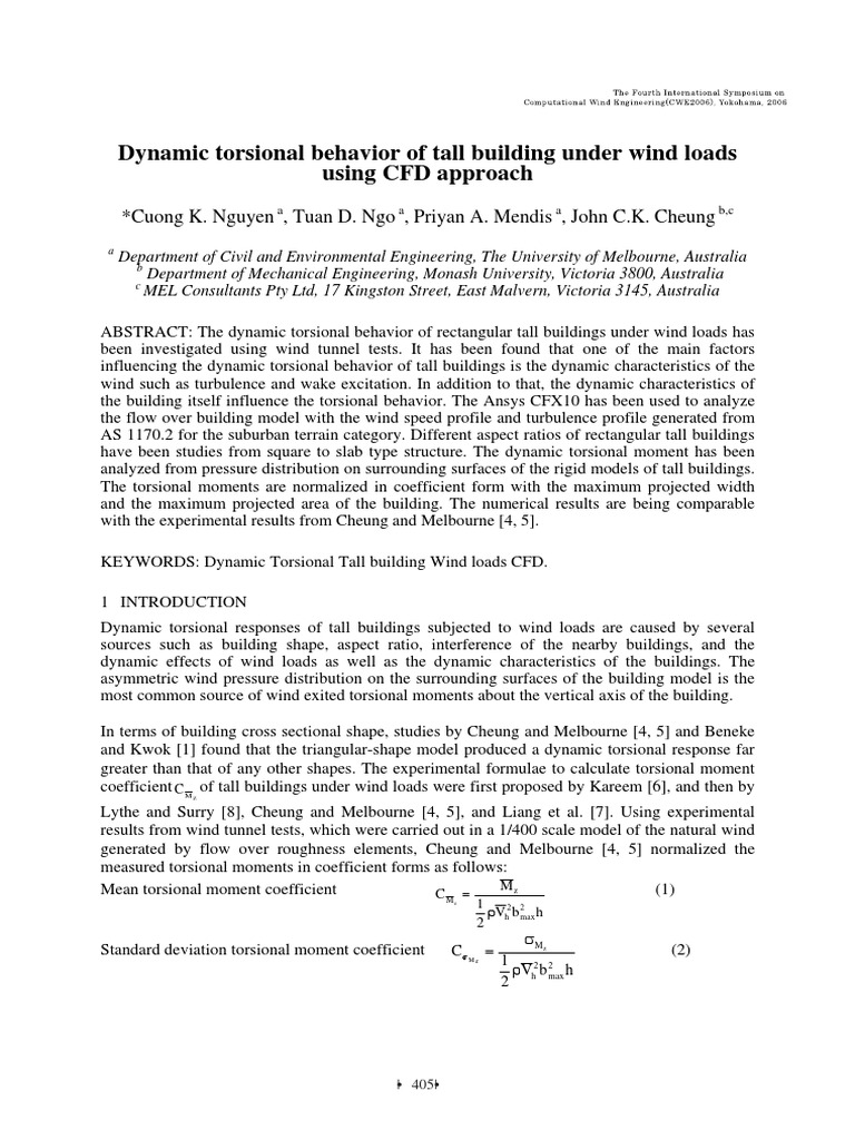 Dynamic Torsional Behavior of Tall Building Under Wind Loads Using CFD Approach | PDF ...