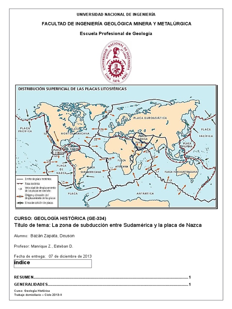 Zona de Subduccion Entre Sudamerica y La Placa de Nazca | Tectónica ...