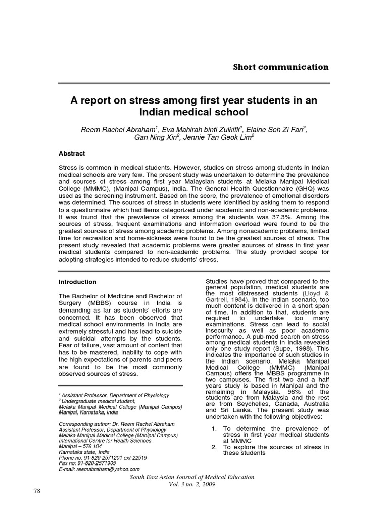 SC3 - Reem Rachel Abraham | PDF | Medical School | Stress (Biology)