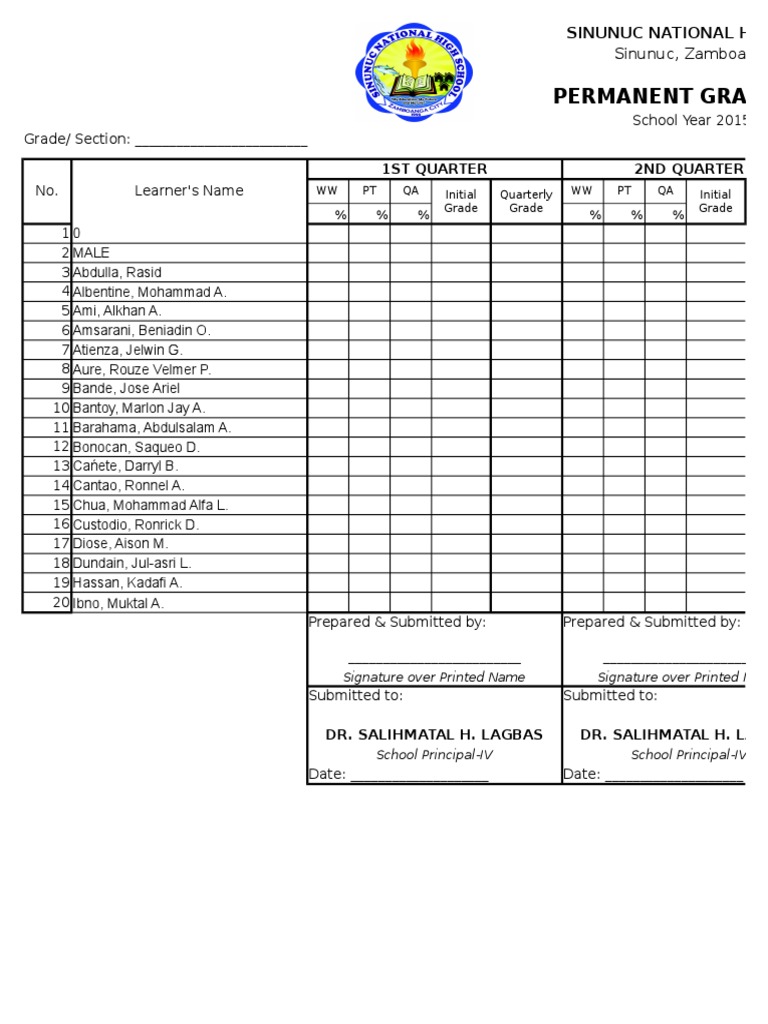 Permanent Grade Sheets - Blue | PDF