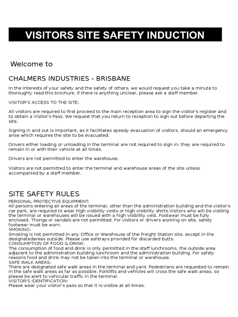 Visitors Site Safety Induction Bris1 | PDF | Forklift | Traffic