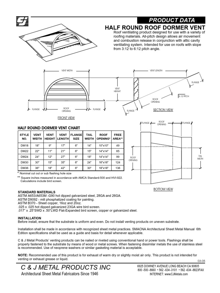 Half Rd Dormer Vents.pdf | Roof | Rivet