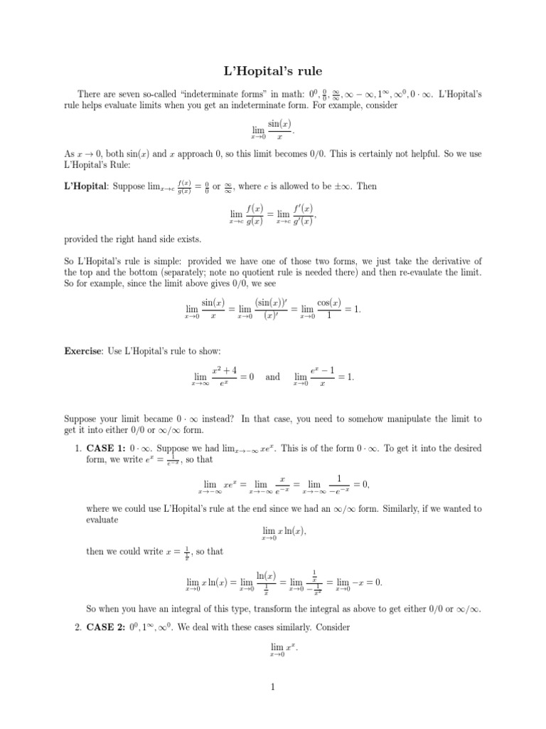 Understanding L'Hopital's Rule | PDF