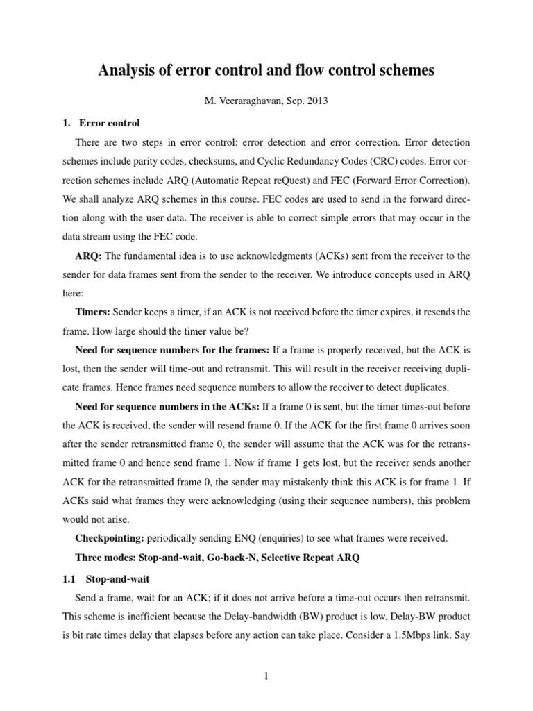 Analysis of Error Control and Flow Control Schemes | PDF | Transmission ...