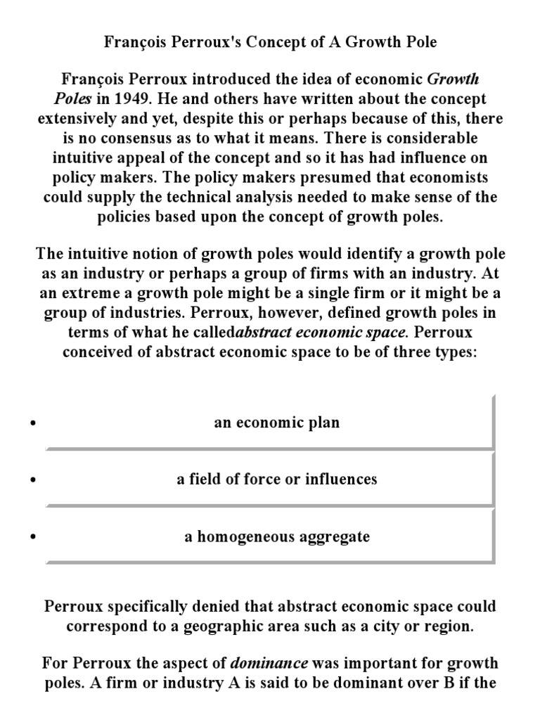 François Perroux's Concept of A Growth Pole PDF | PDF | Economic Growth ...