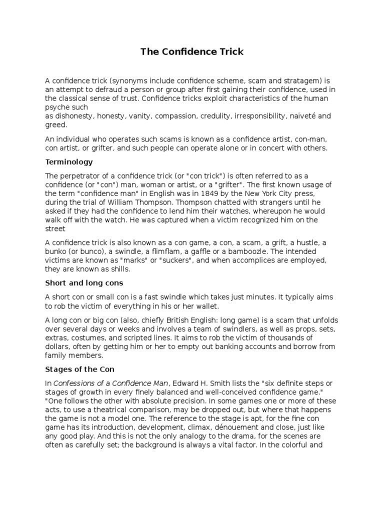 Imposter - The Confidence Trick Handout | PDF | Confidence Tricks ...