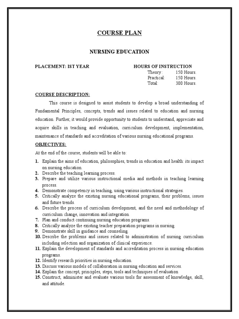 Course PlAN | PDF | Curriculum | Nursing